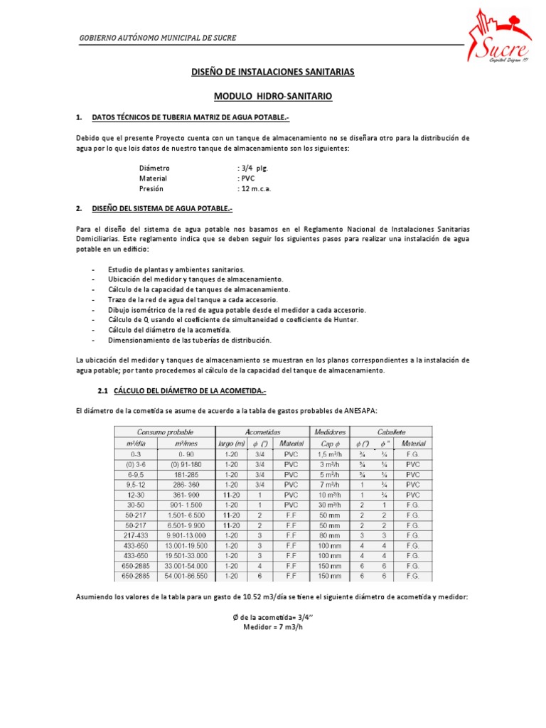 Memoria de Calculo Hidrosanitaria | PDF | Hidráulica | Agua y el medio ... Memoria de Calculo Hidrosanitaria | PDF | Hidráulica | Agua y el medio ...