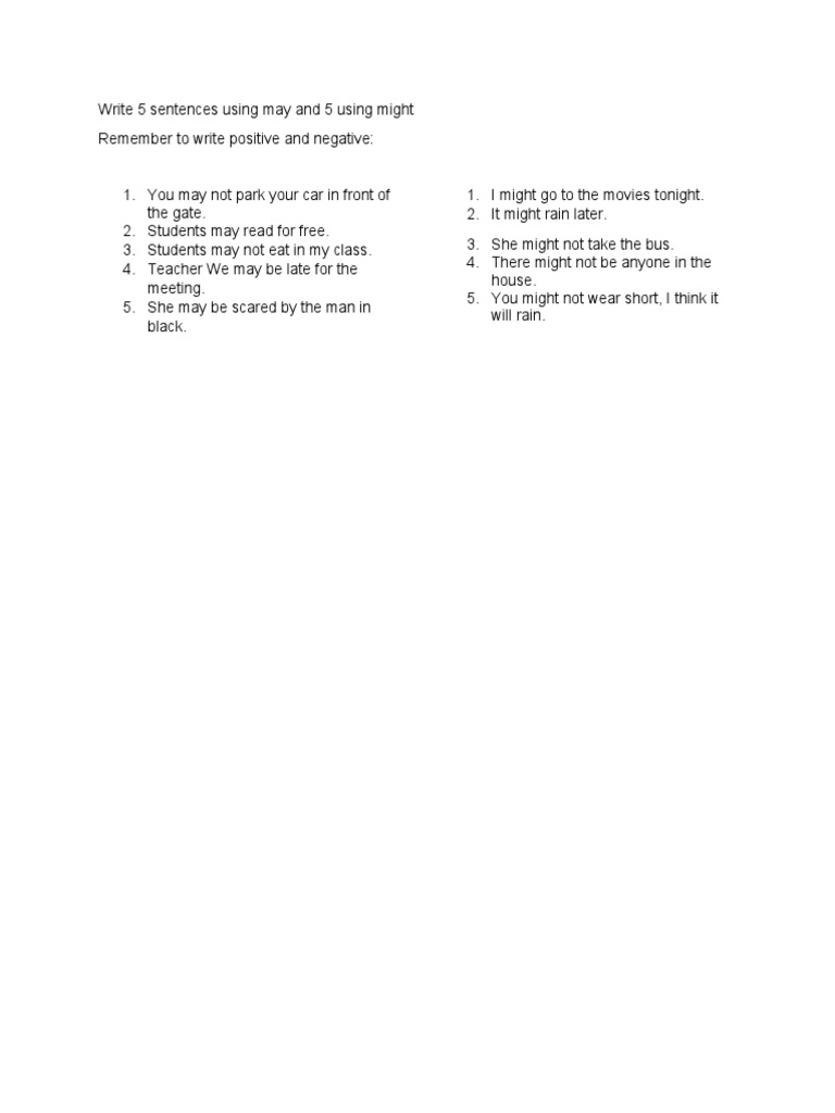 Sentences Using "May" and "Might" | PDF