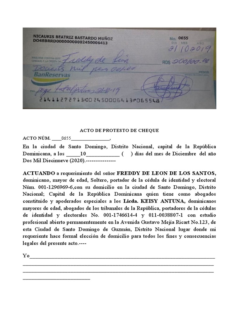 Denucia de Protesto de Cheque Realizado | PDF | Victimologia | Queja