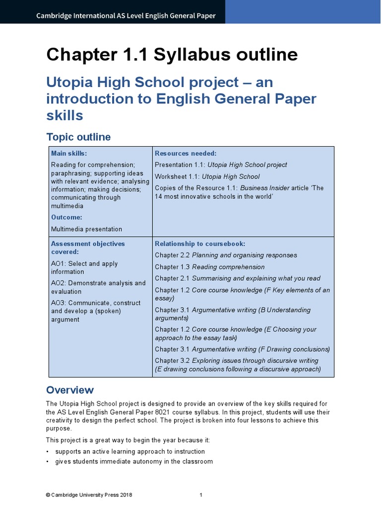 Lessonplan 1 1 Utopia High School ASAL General Paper | PDF | Reading ...
