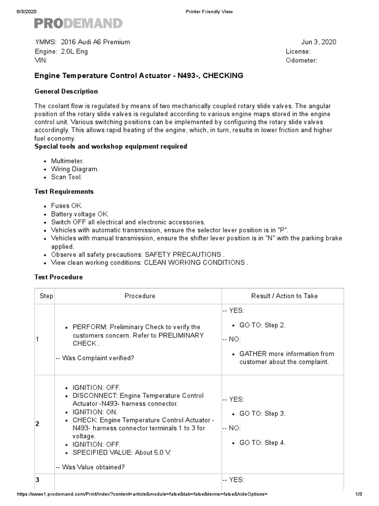 Engine Temperature Control Actuator - N493-, CHECKING: General ...