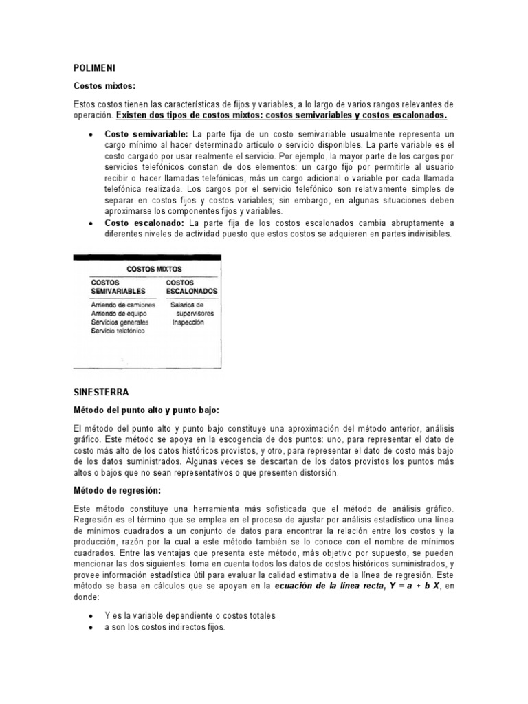 Costos Mixtos, Métodos y Clasificación | PDF | Análisis de regresión ...