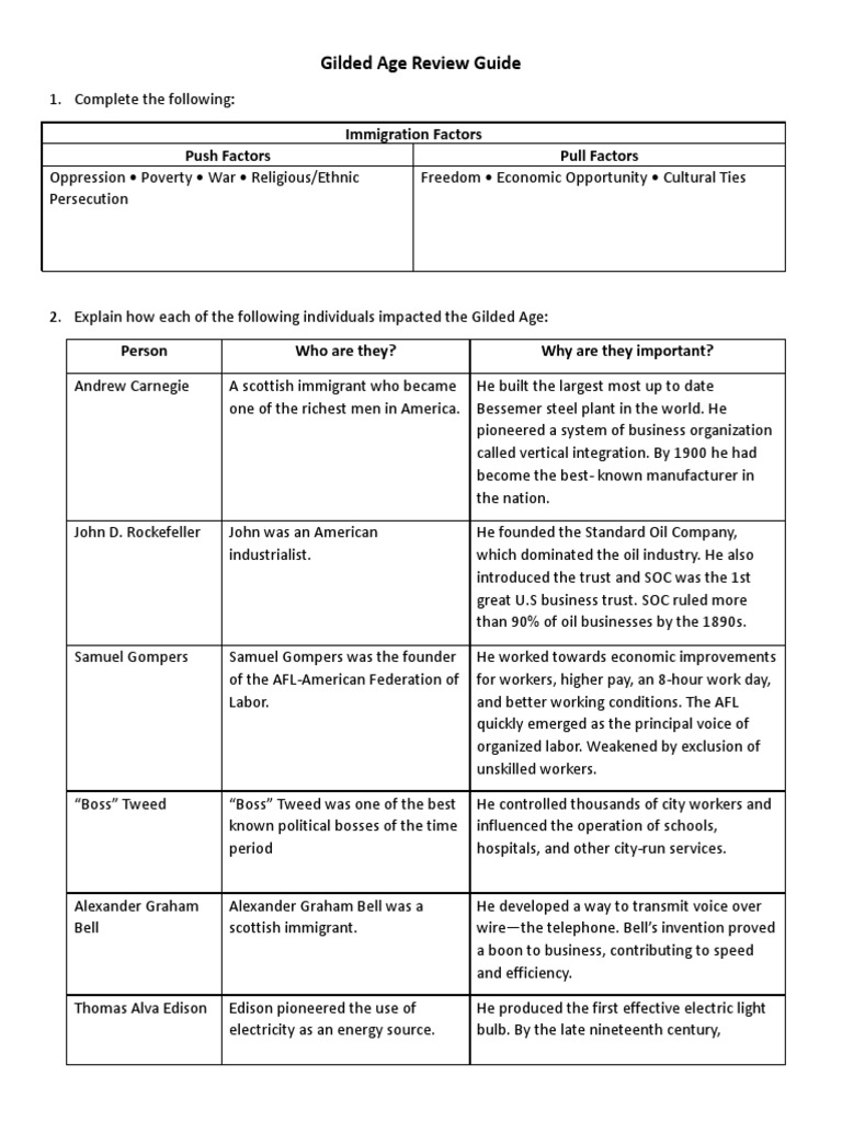 The Gilded Age Review Guide | PDF | American Federation Of Labor ...
