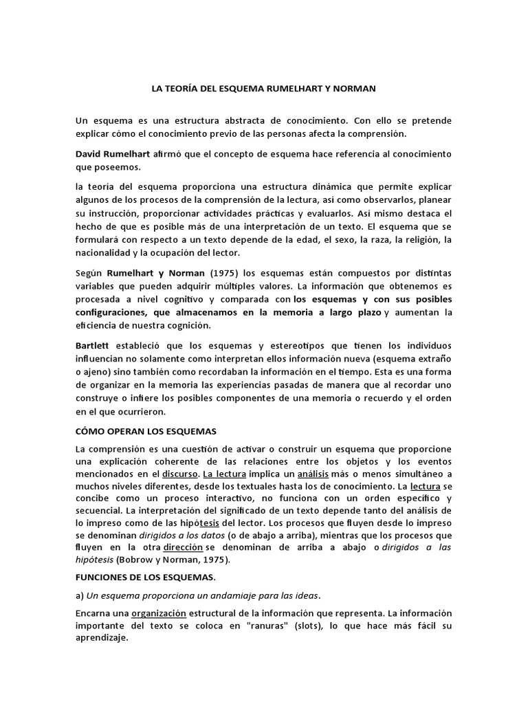 LA TEORÍA DEL ESQUEMA Rumelhart y Norman | PDF | Memoria | Conocimiento