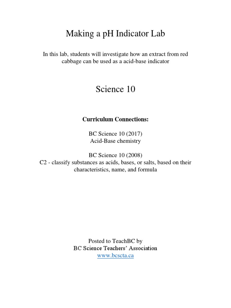 Making A PH Indicator Lab: Curriculum Connections | PDF | Ph | Acid