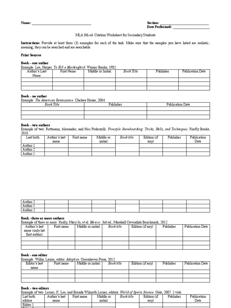 MLA Worksheet | Download Free PDF | Newspaper And Magazine | Internet