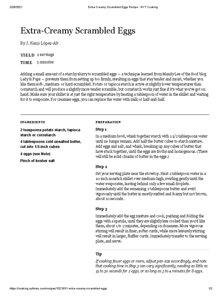 A Technique for Making Extra-Creamy Scrambled Eggs Using a Starchy ...