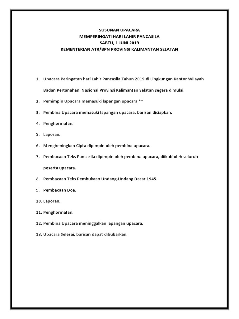 Susunan Upacara Hari Lahir Pancasila | PDF