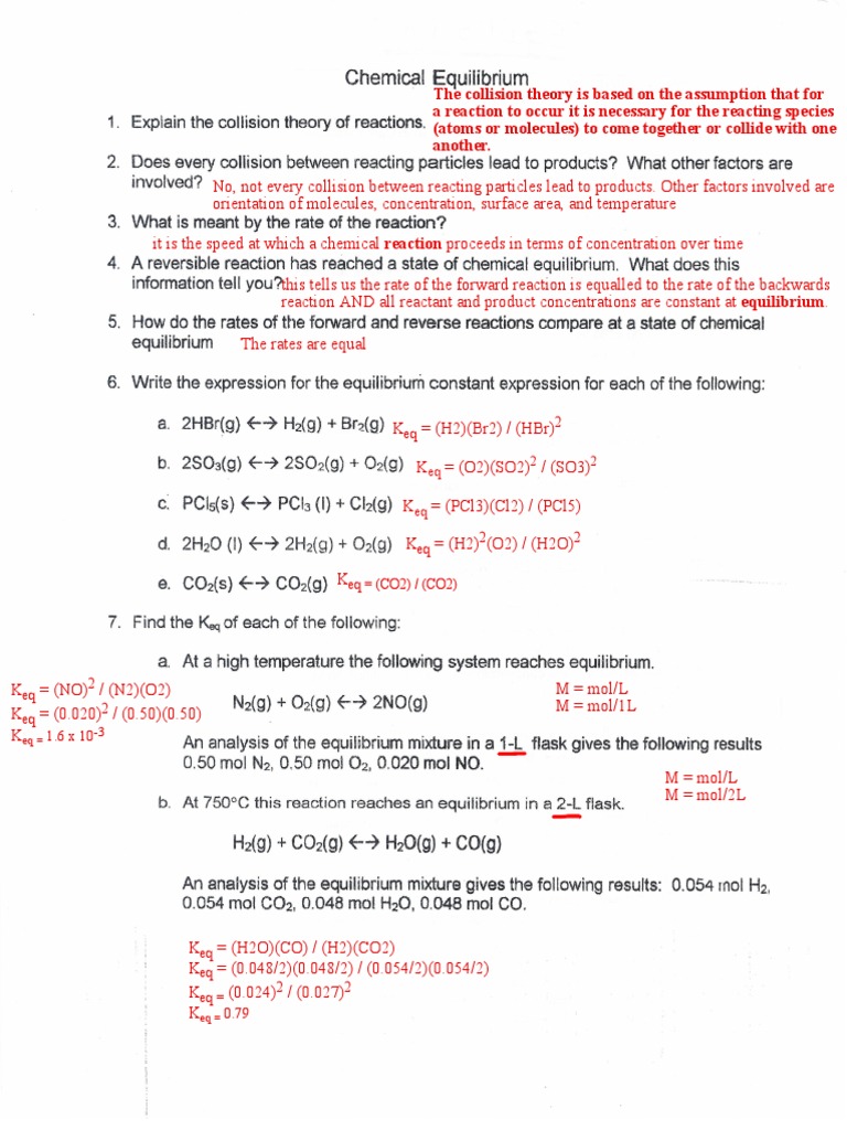 KE - Equilibrium Packet 2-2-21 | PDF | Reaction Rate | Chemical Equilibrium