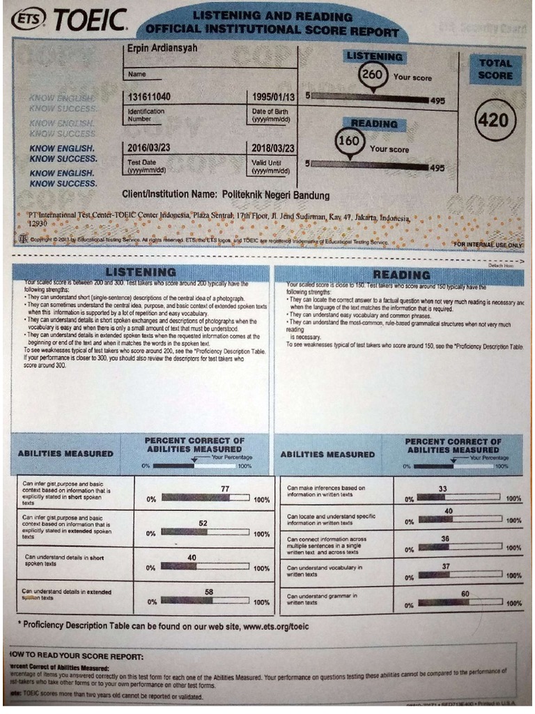 Sertifikat TOEIC | PDF