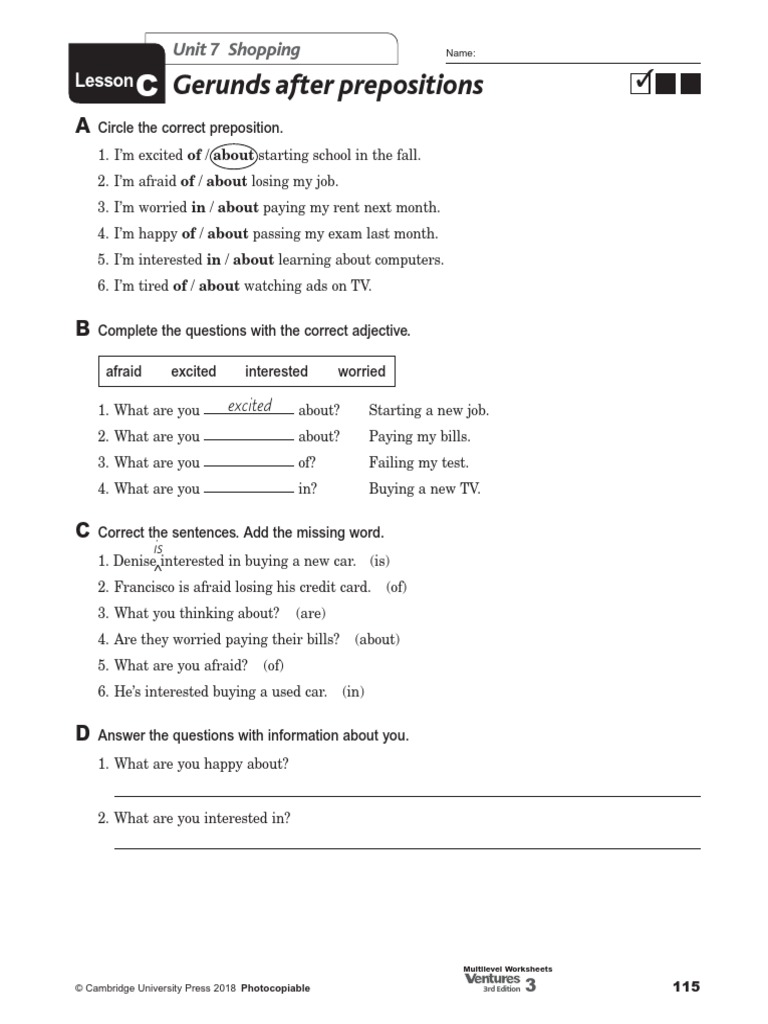 Unit 7 Lesson C Gerunds After Prepositions | PDF | Semantic Units | Languages