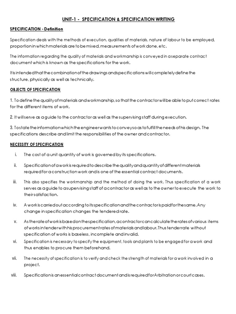 01.unit 1 - Specification & Specification Writing | Download Free PDF ...