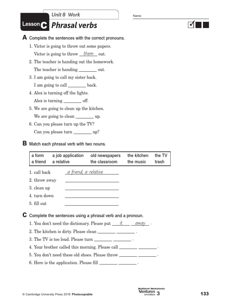 Unit 8 Lesson C Phrasal Verbs | PDF | Phrase | Verb