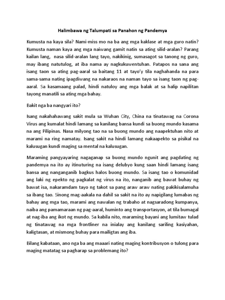 Talumpati Sa Panahon NG Pandemya | PDF