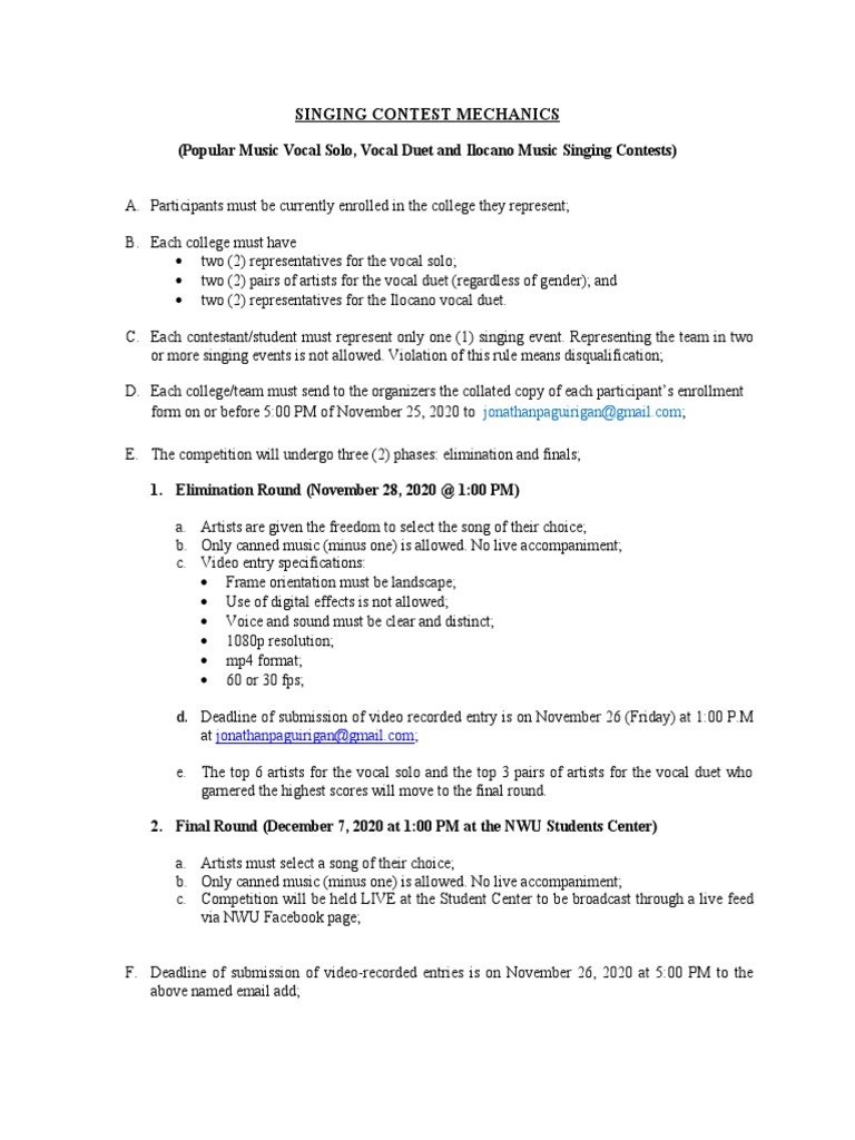 Singing Contest Rules and Mechanics | PDF | Costume | Clothing