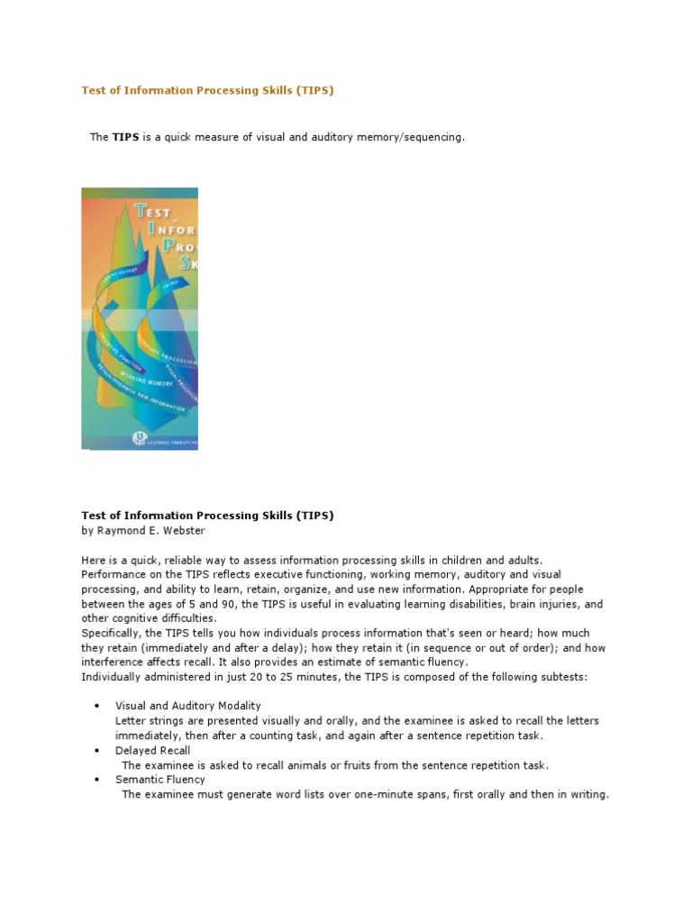 Test of Information Processing Skills (TIPS) | PDF