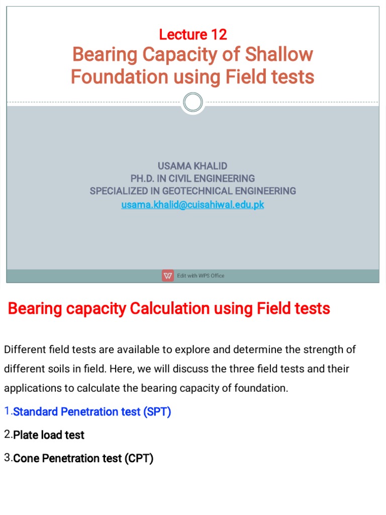Lecture 12 Bearing Capacity Using Field Tests | PDF | Geotechnical ...