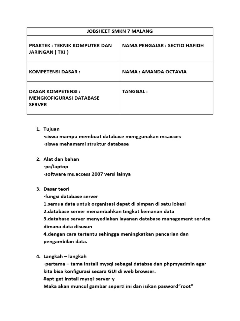 Jobsheet (Database Server) | PDF | Komputer | Teknologi & Rekayasa