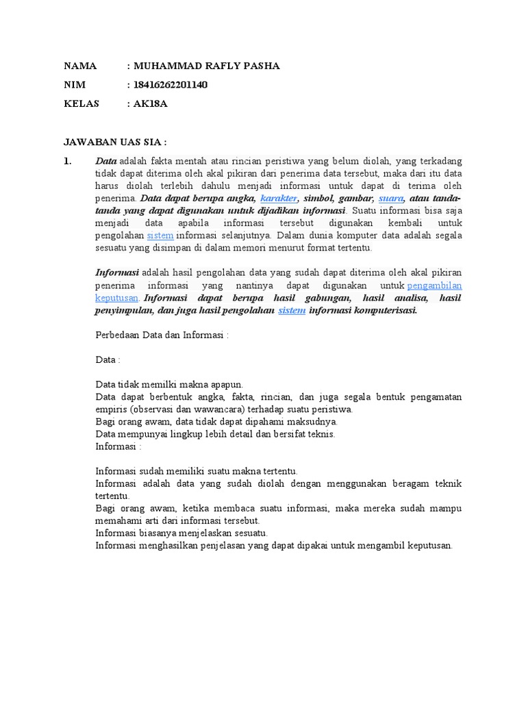 Jawaban Uas Sia | PDF | Komputer