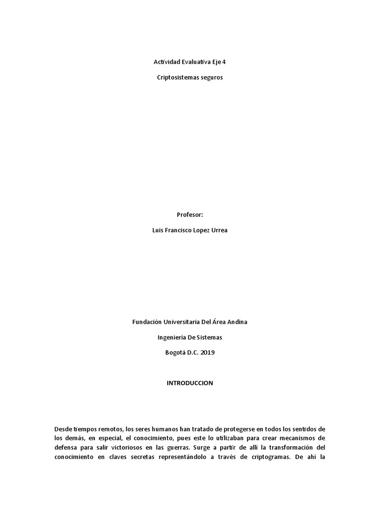Actividad Evaluativa Eje 4 Criptografia | PDF | Cifrado | Criptografía