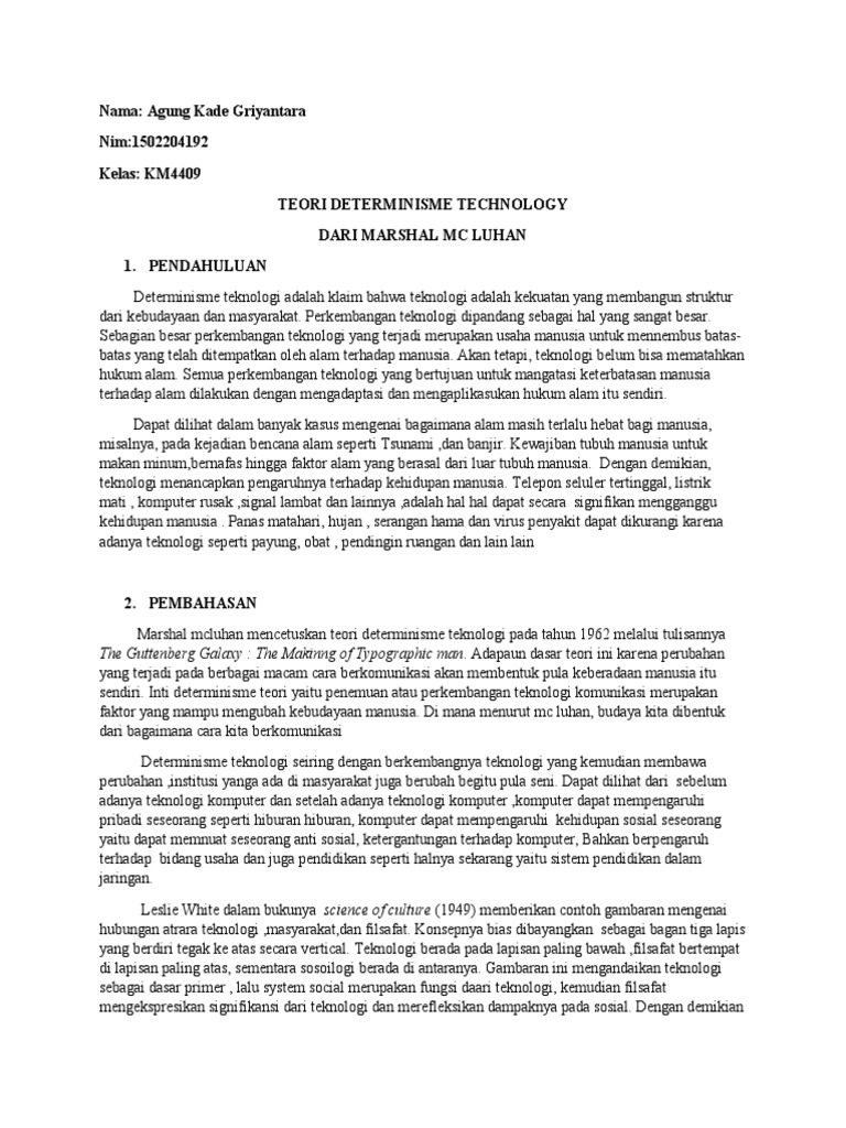 Teori Determinisme Teknologi | PDF