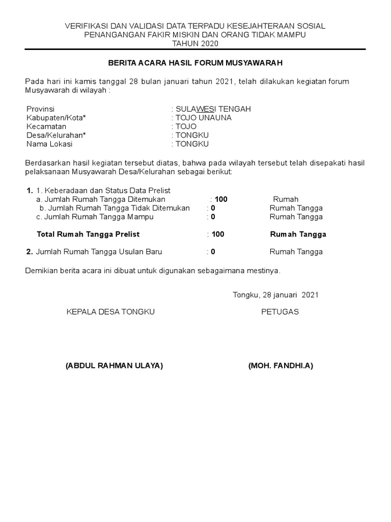 Contoh Berita Acara Musdes | PDF