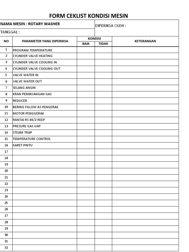 Form Ceklist Kondisi Mesin Bubut | PDF | Bisnis | Teknologi & Rekayasa