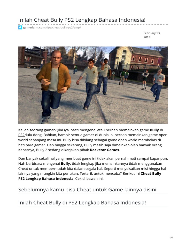 Cheat Bully PS2 Lengkap Bahasa Indonesia | PDF