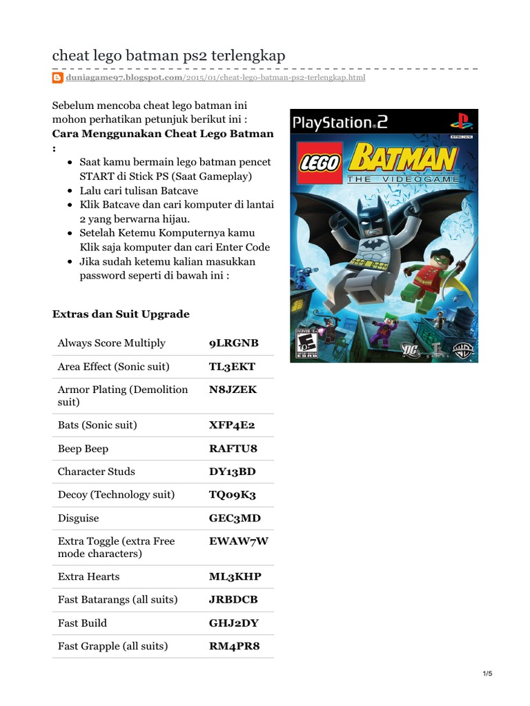 Cheat Lego Batman ps2 Terlengkap | PDF