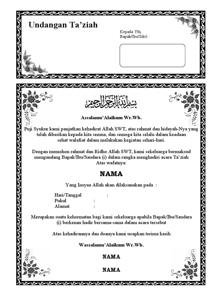 Format Undangan Ta'ziah | PDF