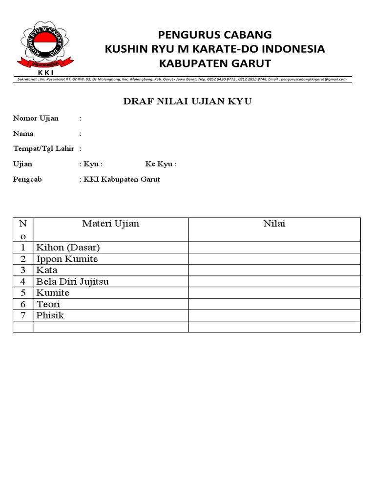 Draf Nilai Ujian Kyu | PDF