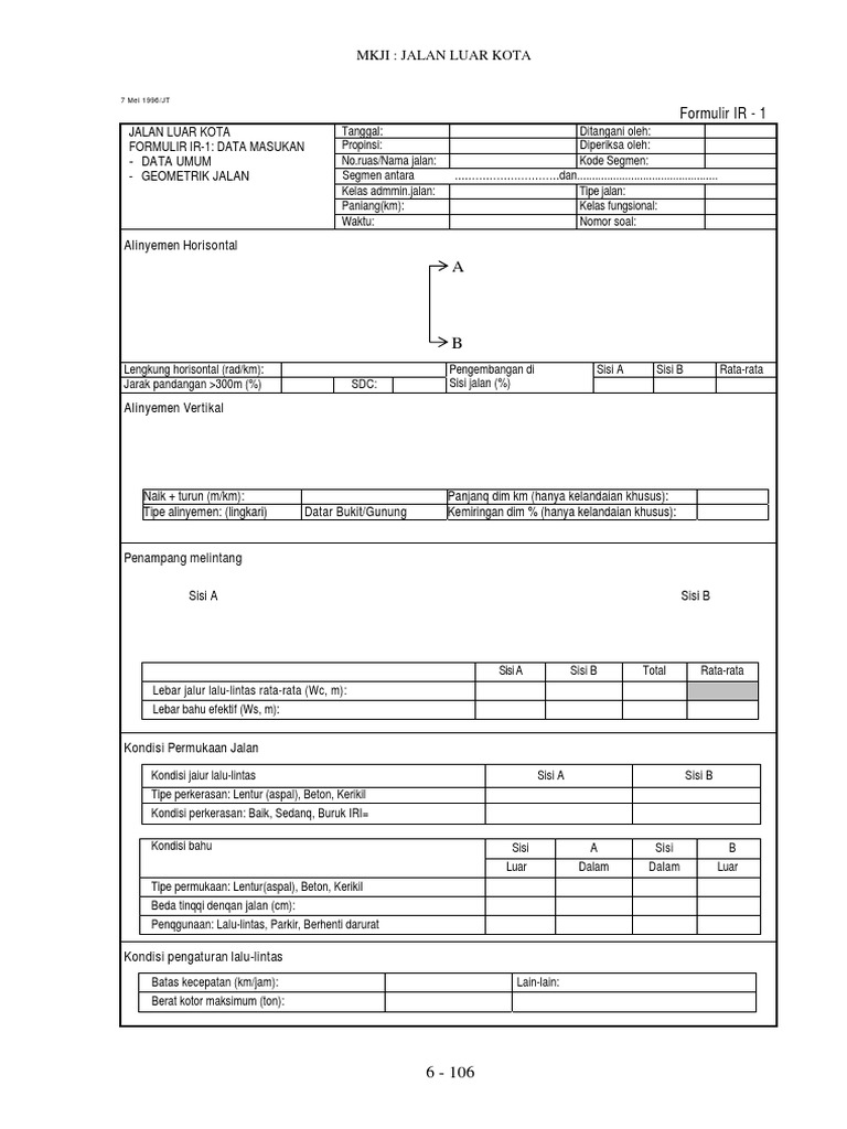 Formulir Survei Jalan Luar Kota | PDF