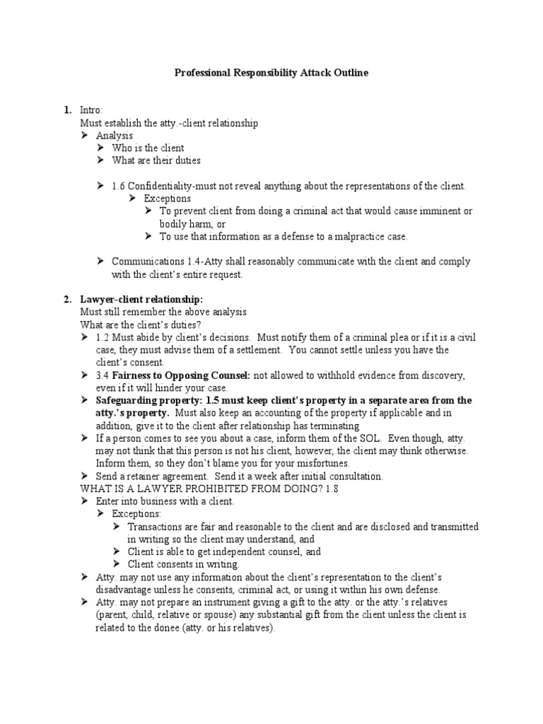 Professional Responsibility Outline | PDF | Confidentiality | Conflict ...