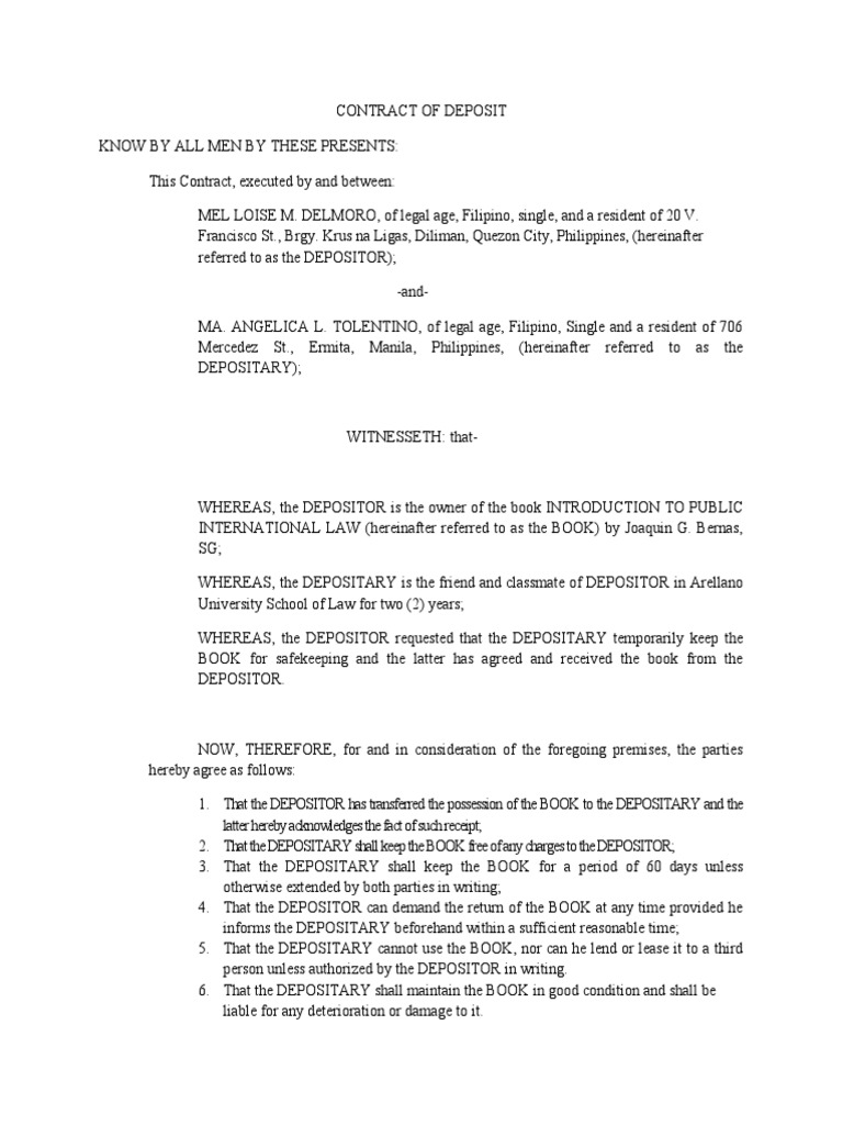 Contract of Deposit | PDF