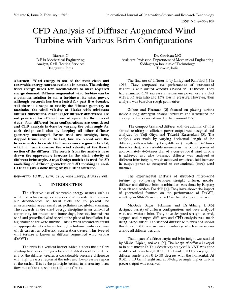 CFD Analysis of Diffuser Augmented Wind Turbine With Various Brim Configurations | Download Free ...