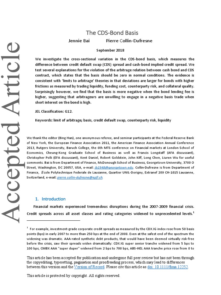 The CDS-Bond Basis: Jennie Bai Pierre Collin-Dufresne | PDF | Credit ...