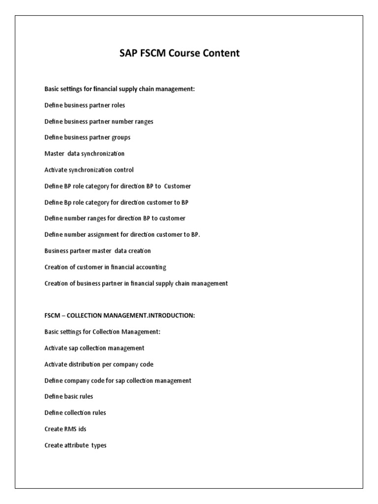 SAP FSCM Course Content | PDF | Credit | Finance & Money Management