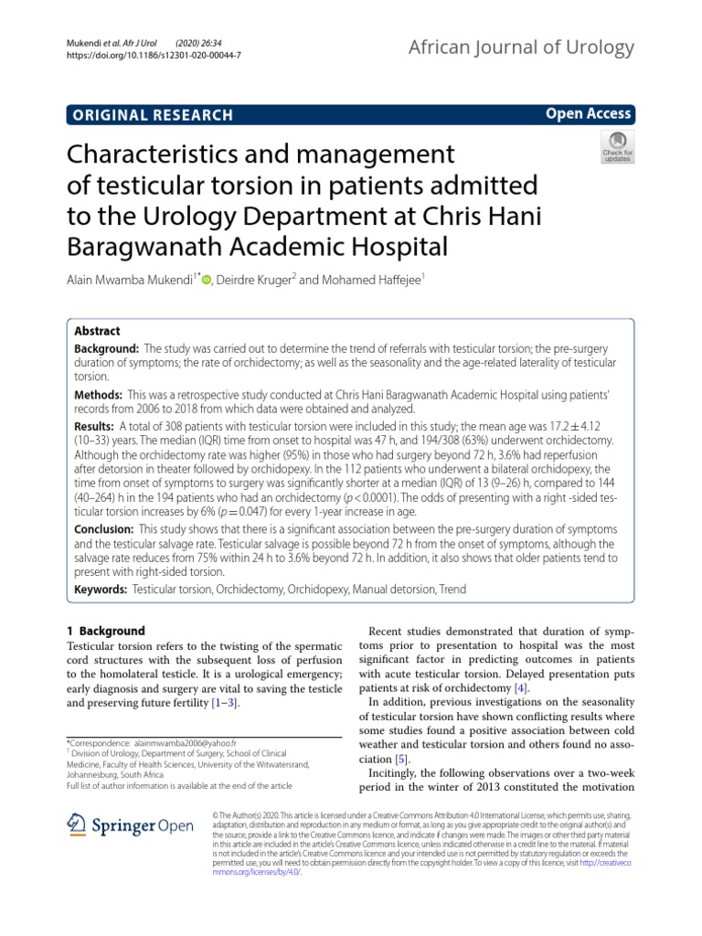 Characteristics and Management Tortio Testis | PDF | Testicle | Medical ...