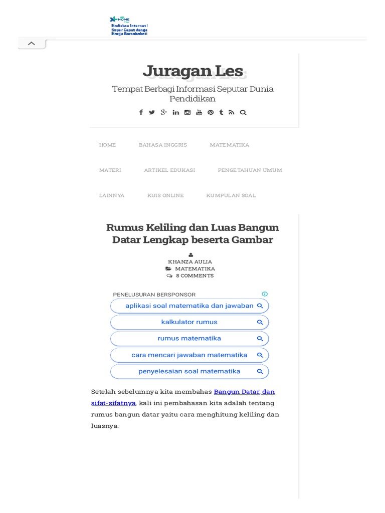 Rumus Keliling Dan Luas Bangun Datar Lengkap Beserta Gambar Juragan Les ...