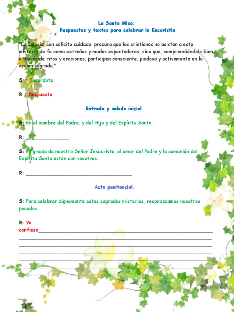 Santa Misa Resumen de Respuestas y Textos para Participar | PDF | Misa ...