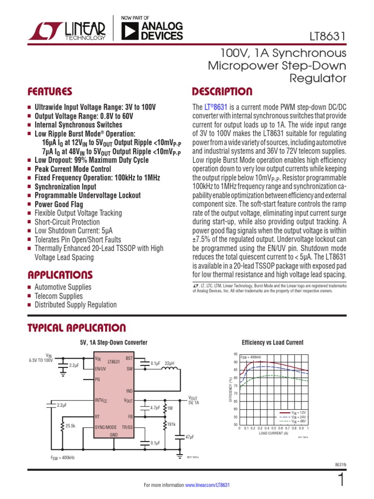Features Description: LT8631 100V, 1A Synchronous Micropower Step-Down Regulator | PDF ...