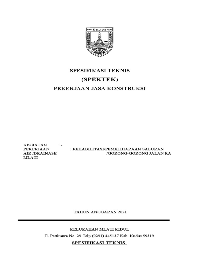 Spektek Rehabilitasi Pemeliharaan Saluran Air Drainase Gorong-Gorong Jalan Ra Mlati | PDF