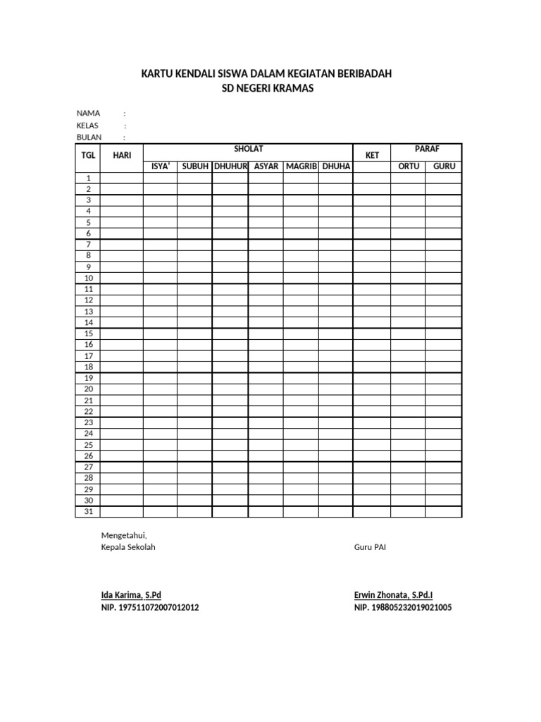 Kartu Kendali Sholat.-Dikonversi | PDF