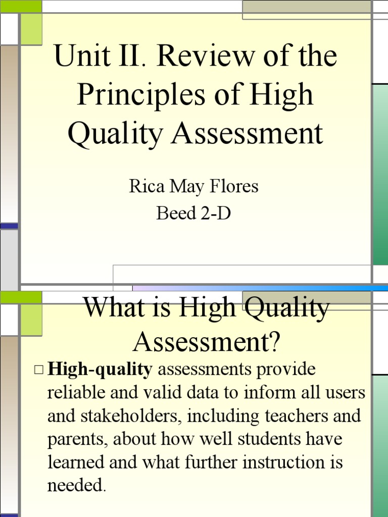 Unit II. Review of The Principles of High Quality Assessment | PDF | Self Report Study ...