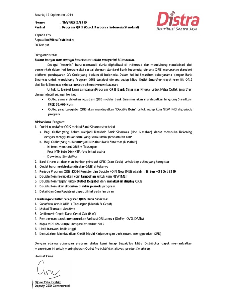 Surat Program QRIS-1 | PDF