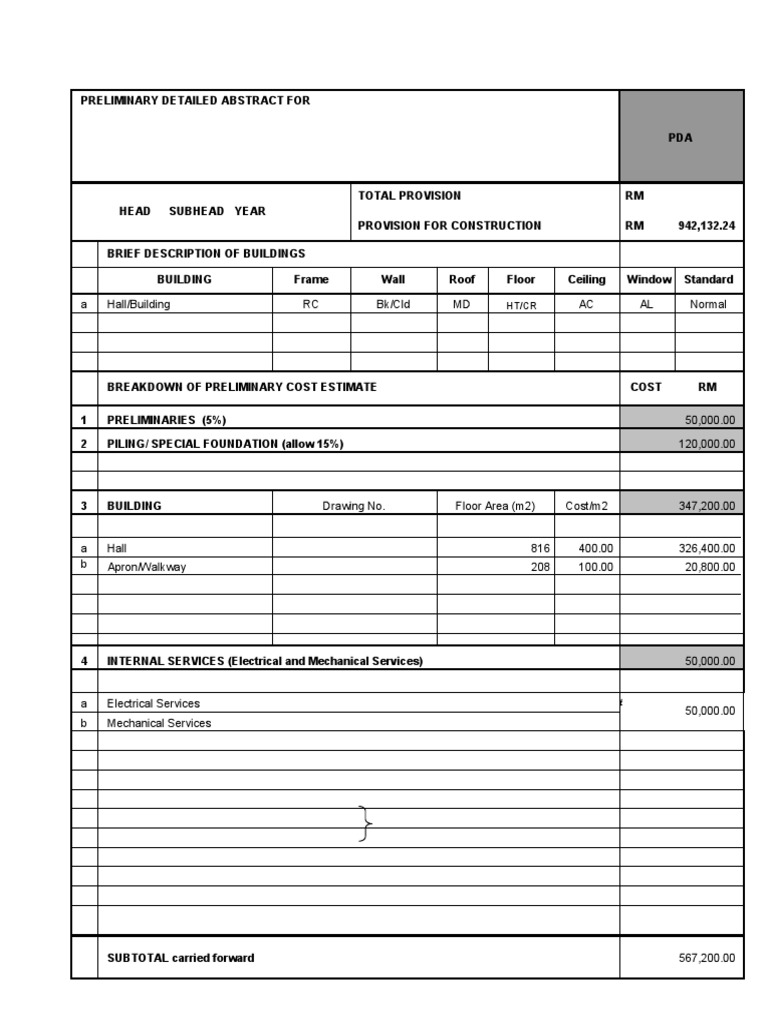 Preliminary Cost Estimate for the Construction of a Hall and Associated ...