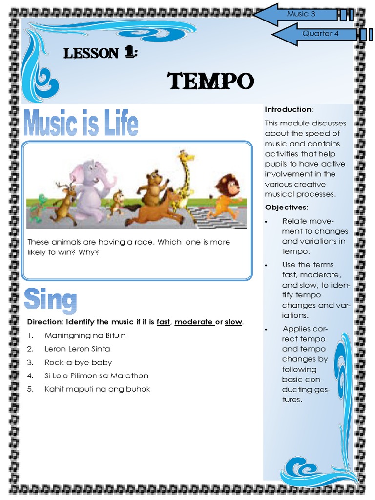Music Module Quarter 4 L1 | PDF | Tempo | Rhythm And Meter
