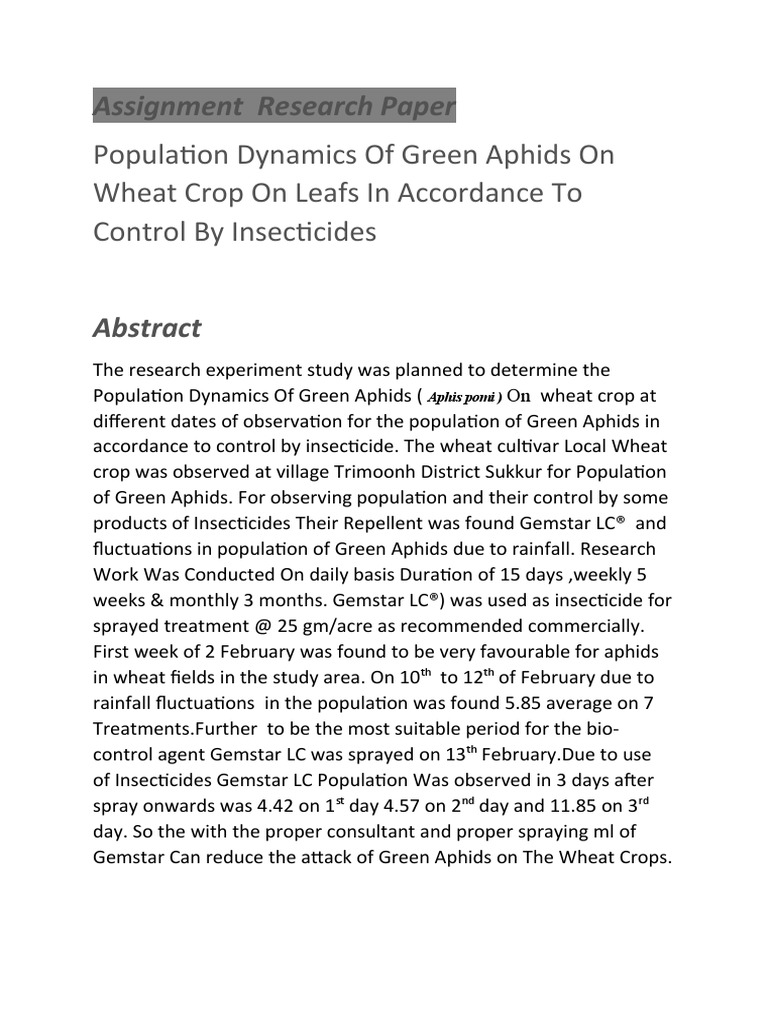 Research Paper Assignment Print | PDF | Insects | Organisms
