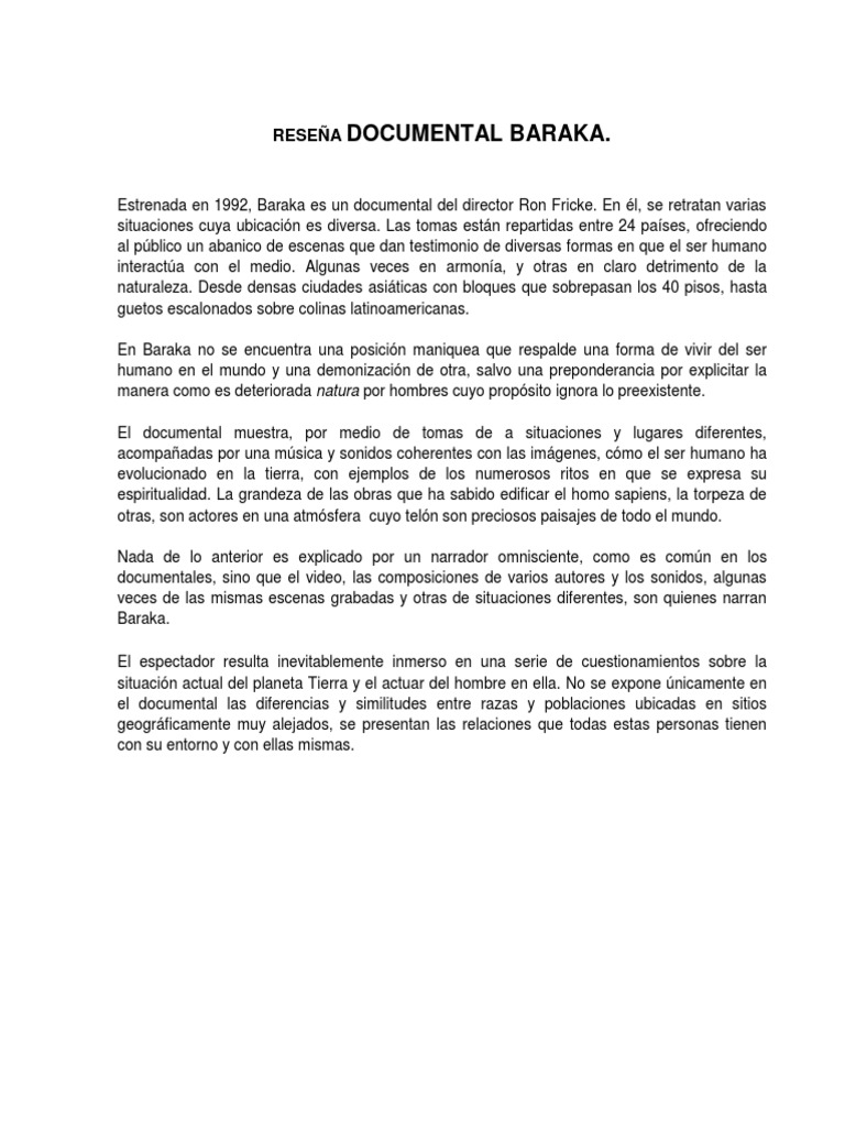 Reseña Documental BARAKA | PDF