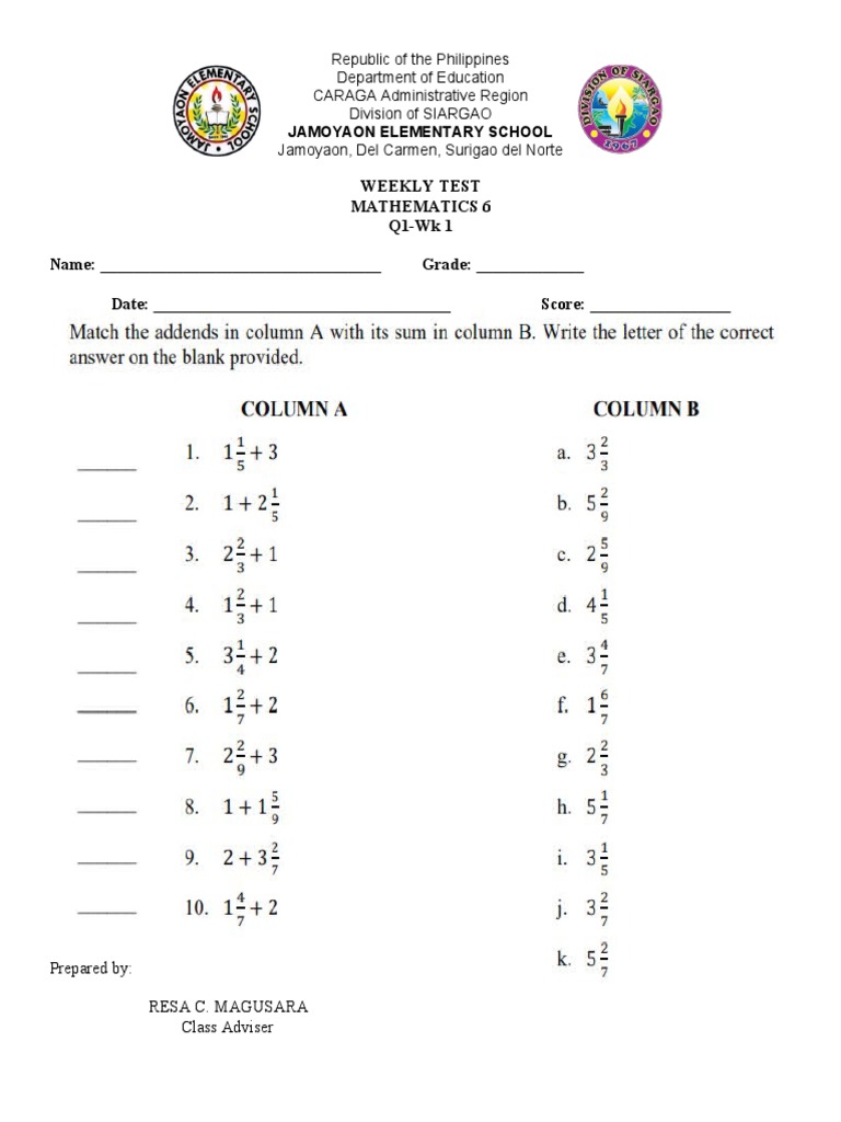 Math Q1-Wk1-Unit Test | PDF